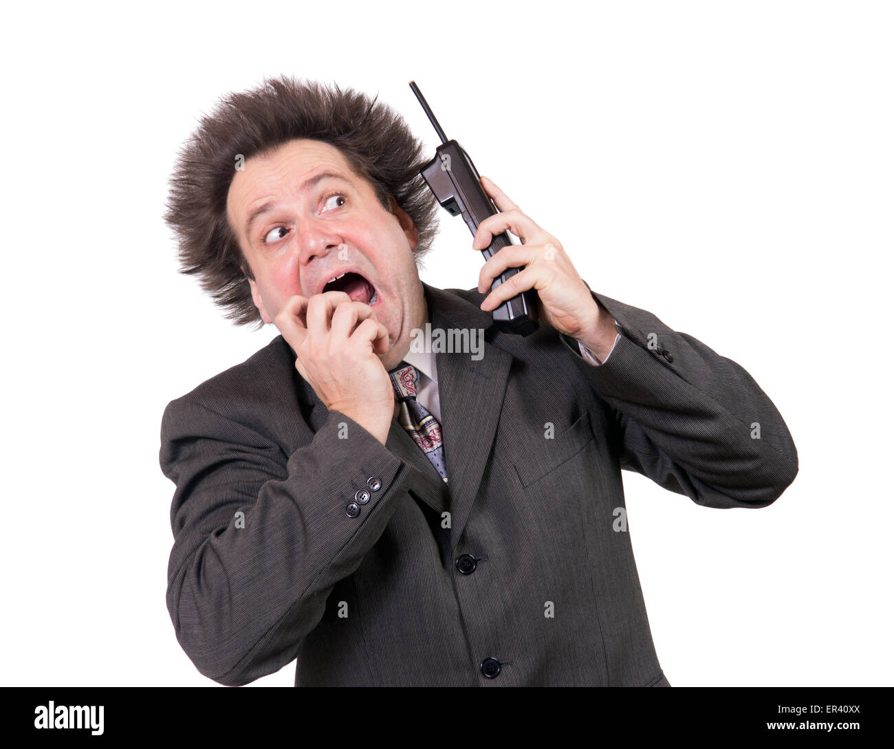 Scared man with phone Stock Photo - Alamy