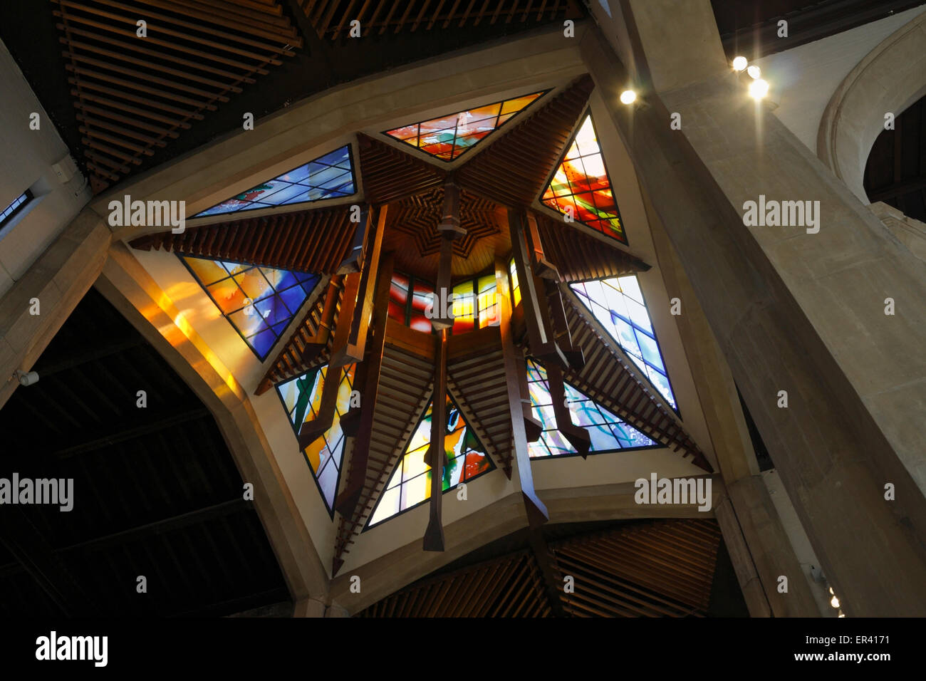 Sheffield Cathedral Lantern tower, stained glass roof Stock Photo - Alamy