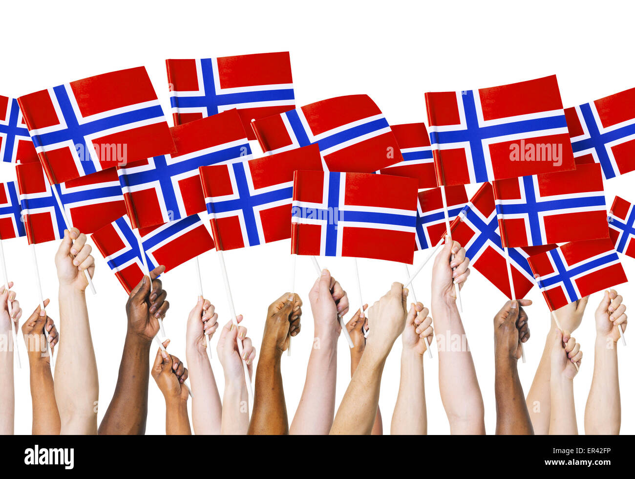 Norwegian flags hands waving hi-res stock photography and images - Alamy