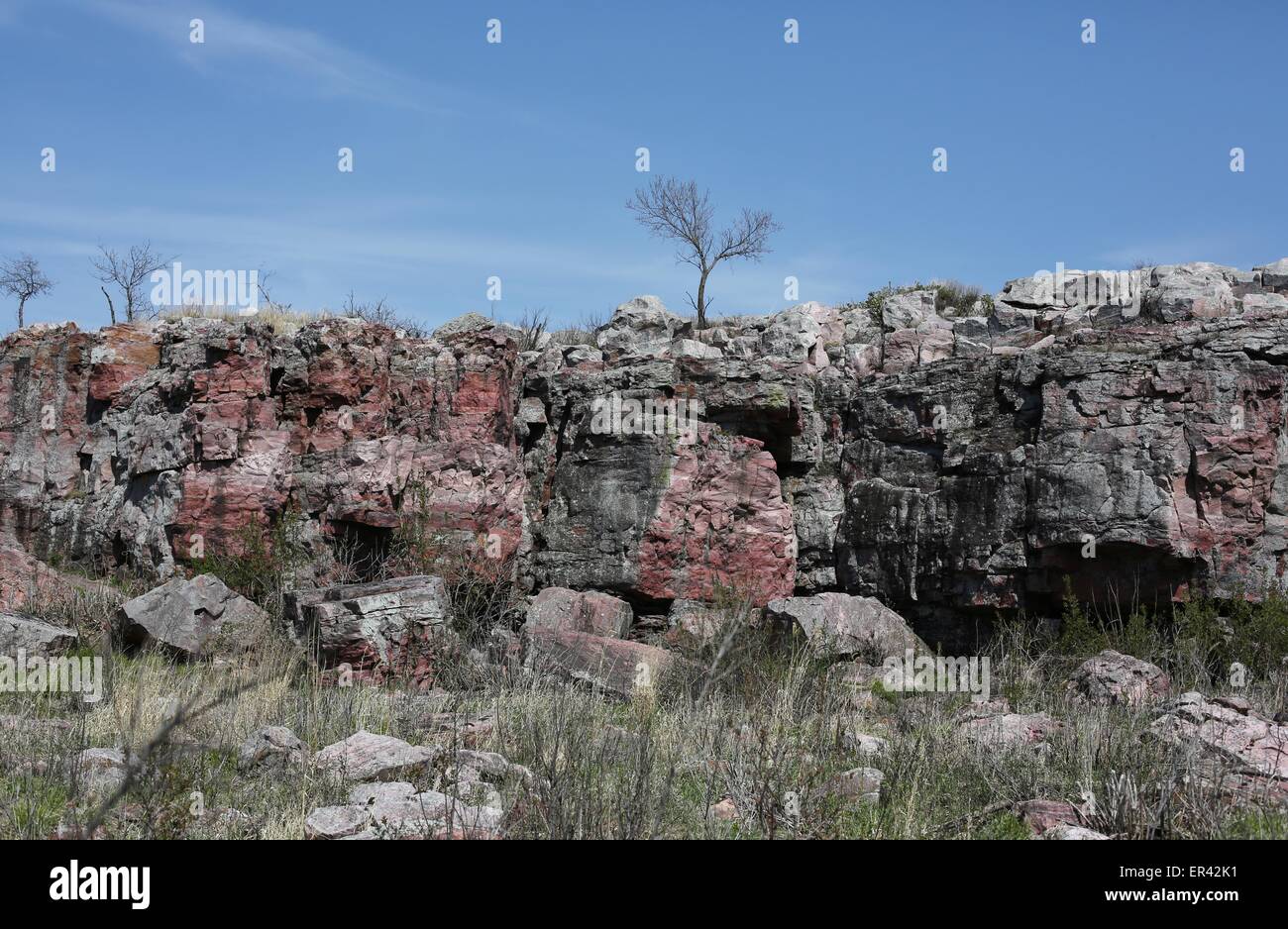 A red rock wall at Pipestone National Monument in Minnesota Stock Photo ...