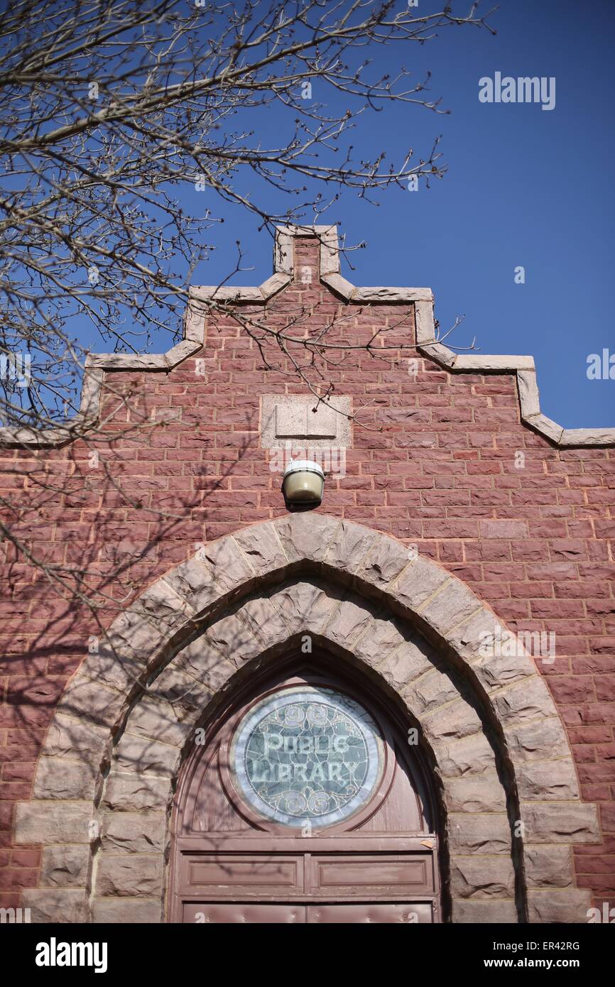 The front of an historic old library in Pipestone, Minnesota Stock ...