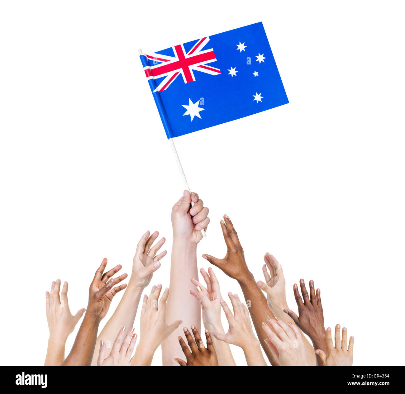 Human hand holding Australia flag among multi-ethnic group of people's ...
