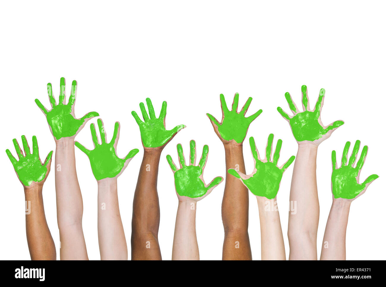 Green painted Hands Stock Photo - Alamy