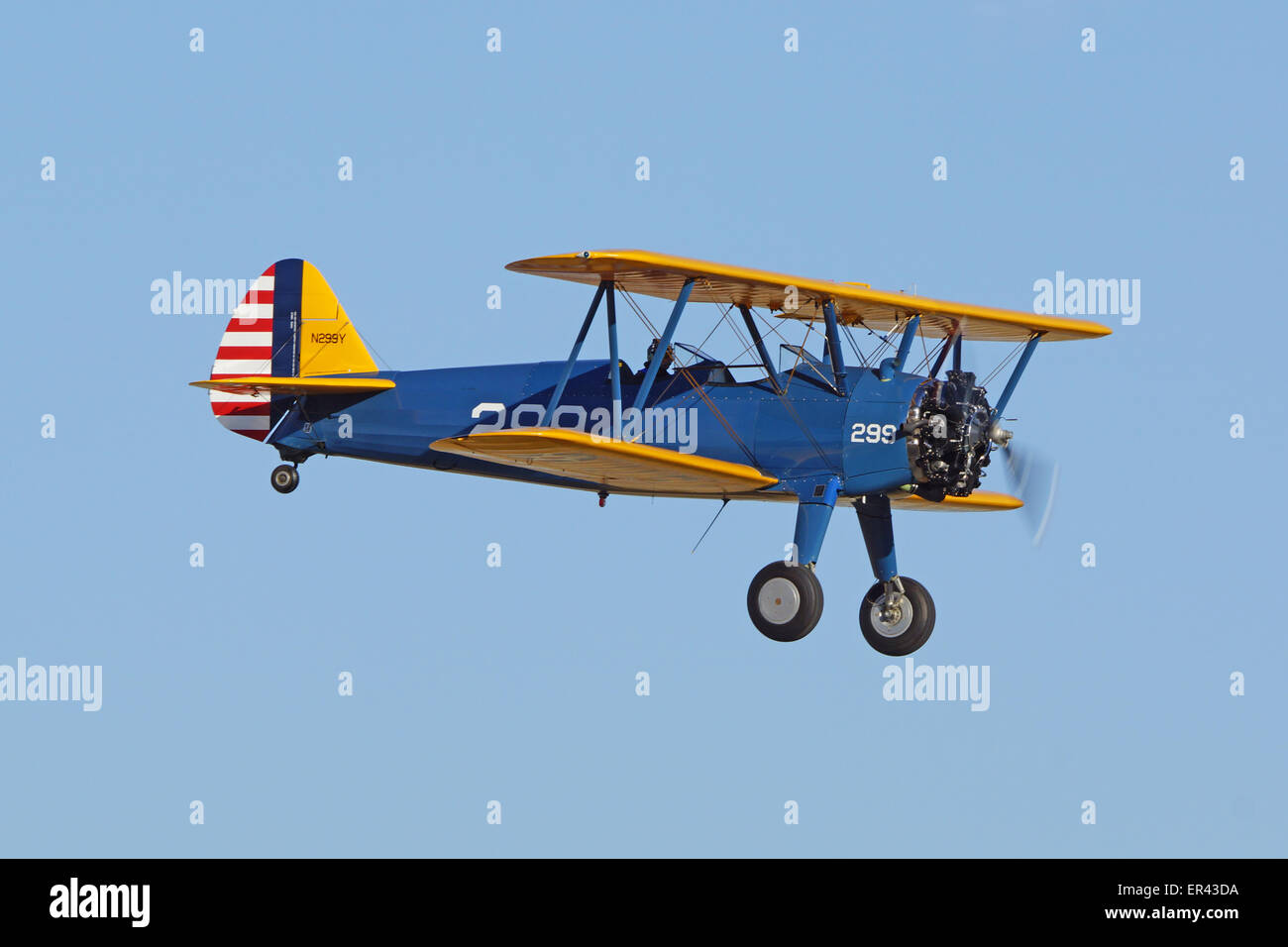 Vintage Bi-plane airplane flying at 2015 Planes of Fame Air Show Stock ...