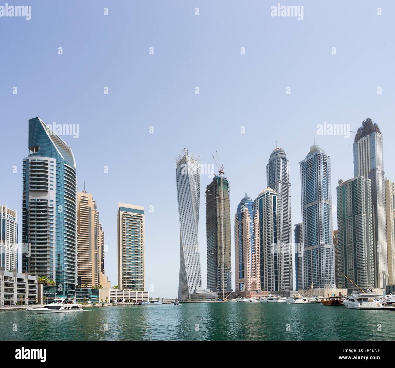 Skyline of high-rise apartment towers at Dubai Marina in Dubai United ...