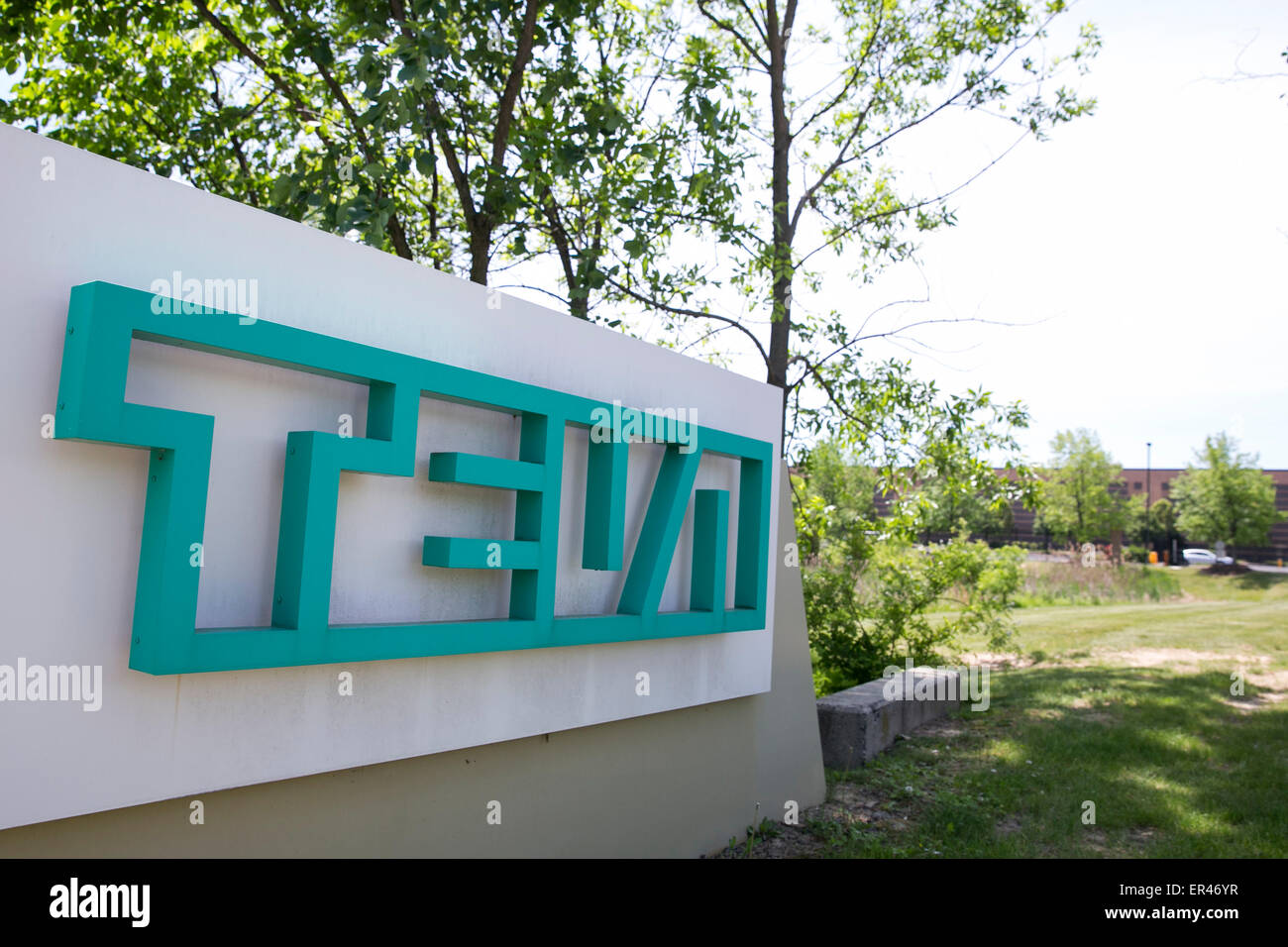 A logo sign outside of a facility operated by Teva Pharmaceutical ...