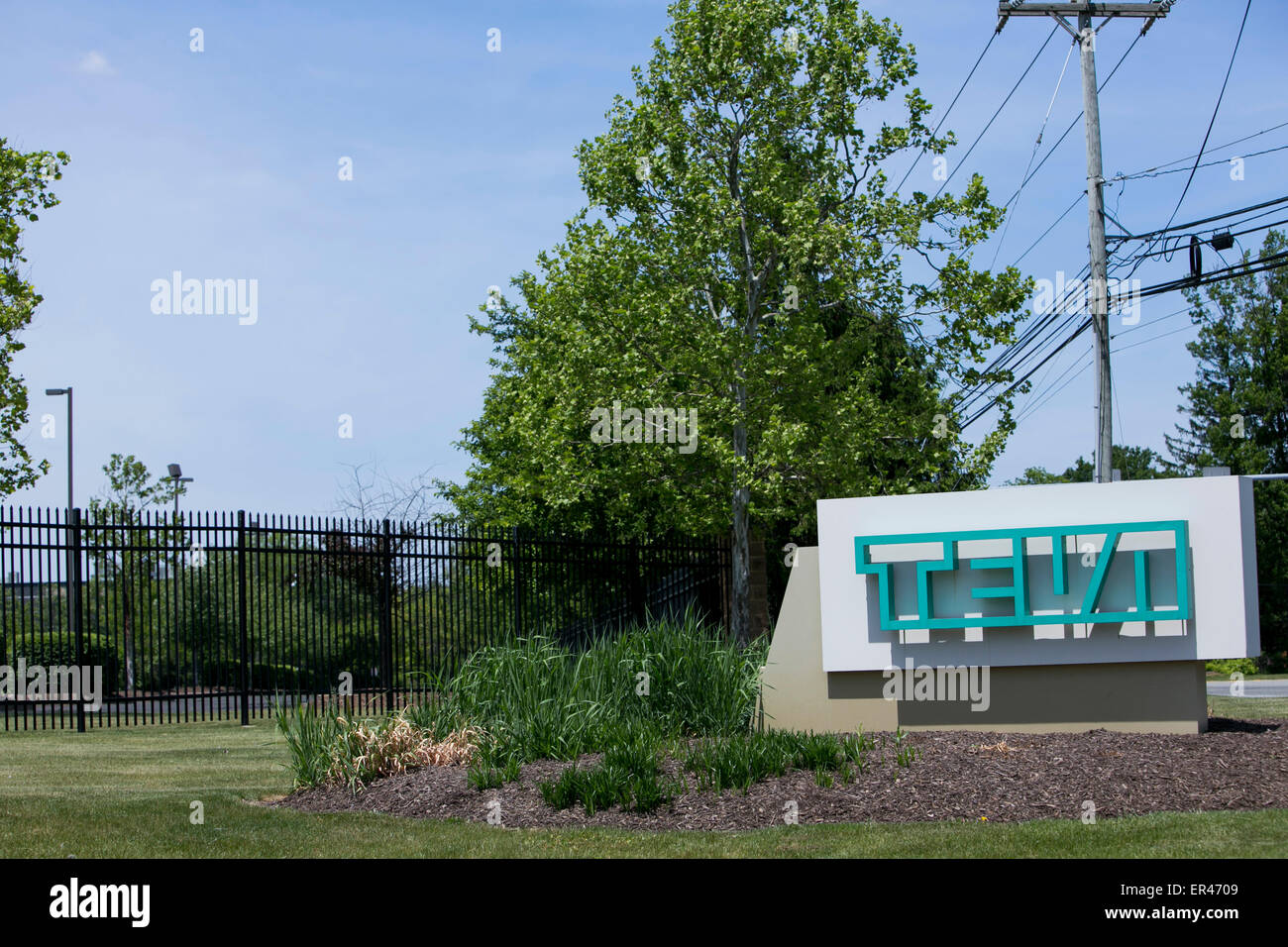 A logo sign outside of a facility operated by Teva Pharmaceutical ...