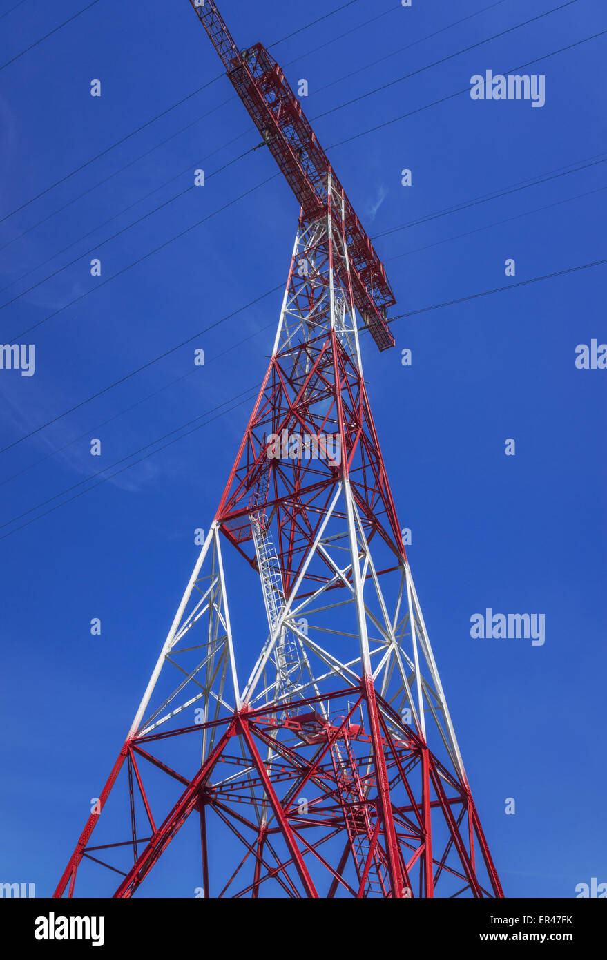 Powerful power line on background blue sky Stock Photo - Alamy