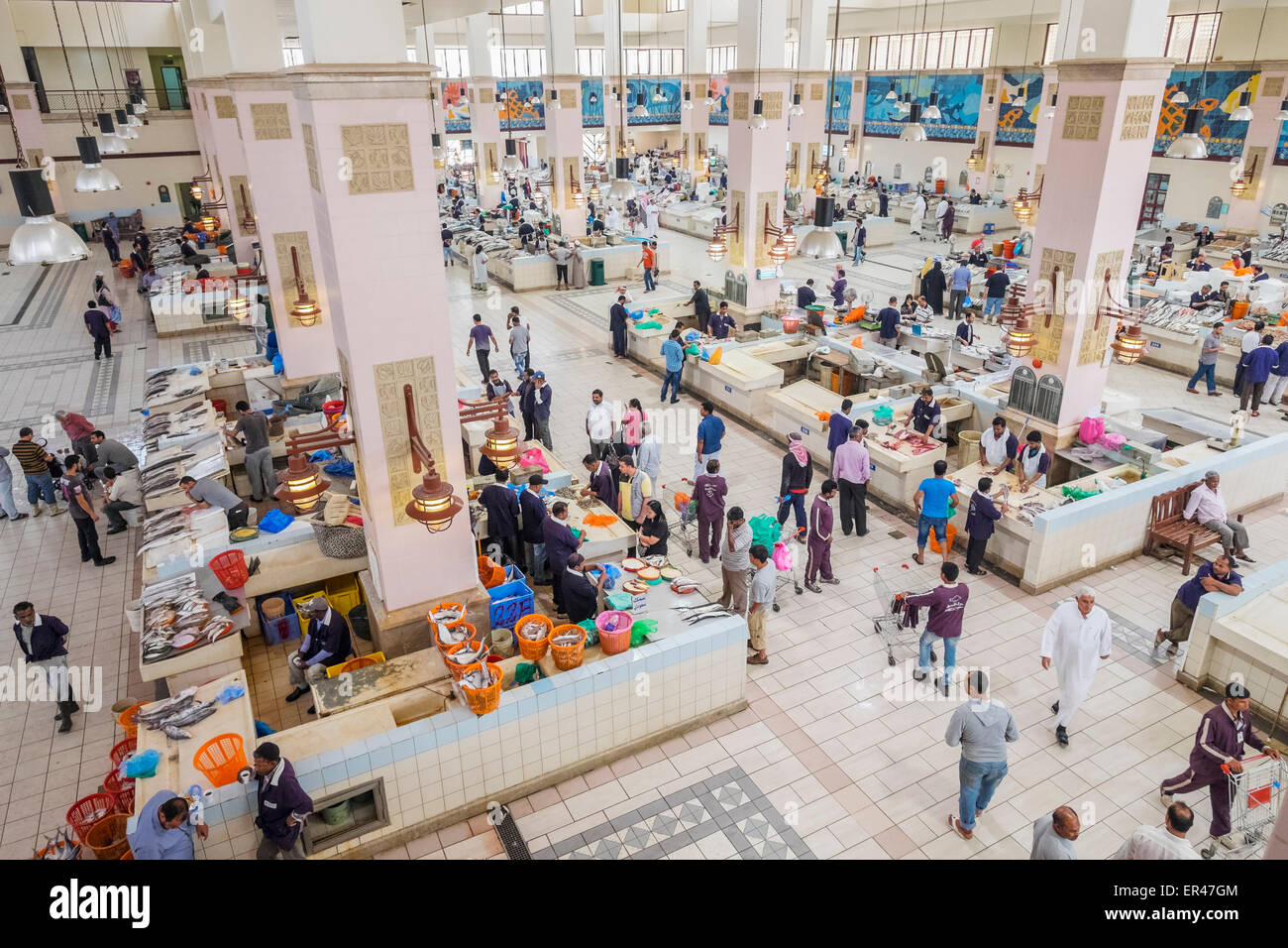 Interior of busy Fish market at Souq Sharq in Kuwait City, Kuwait Stock Photo - Alamy