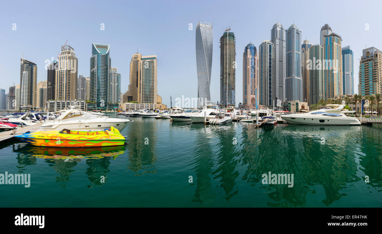 Skyline of high-rise apartment towers at Dubai Marina in Dubai United ...