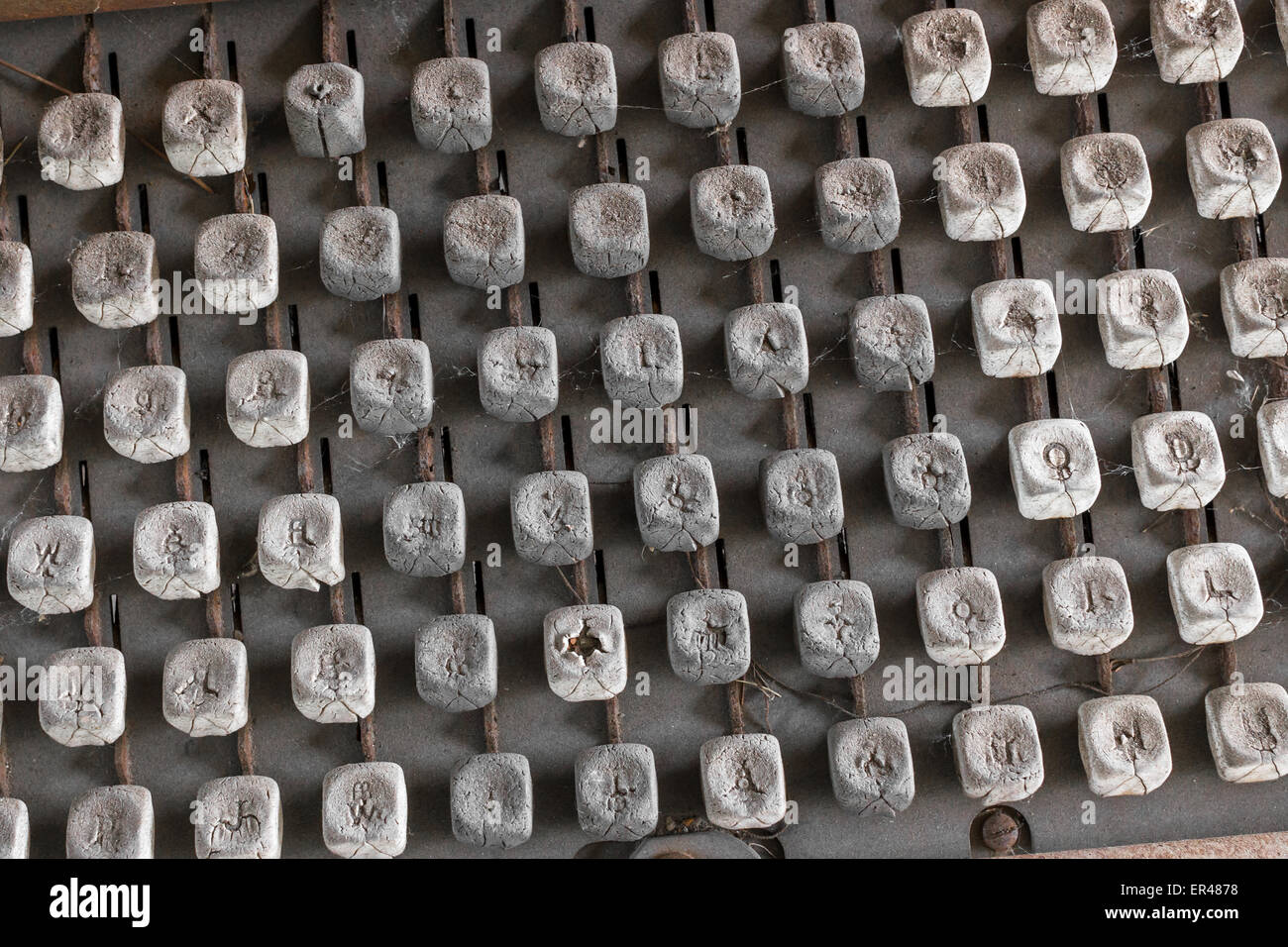 Details of an old keyboard on industrial machine of the late nineteenth ...
