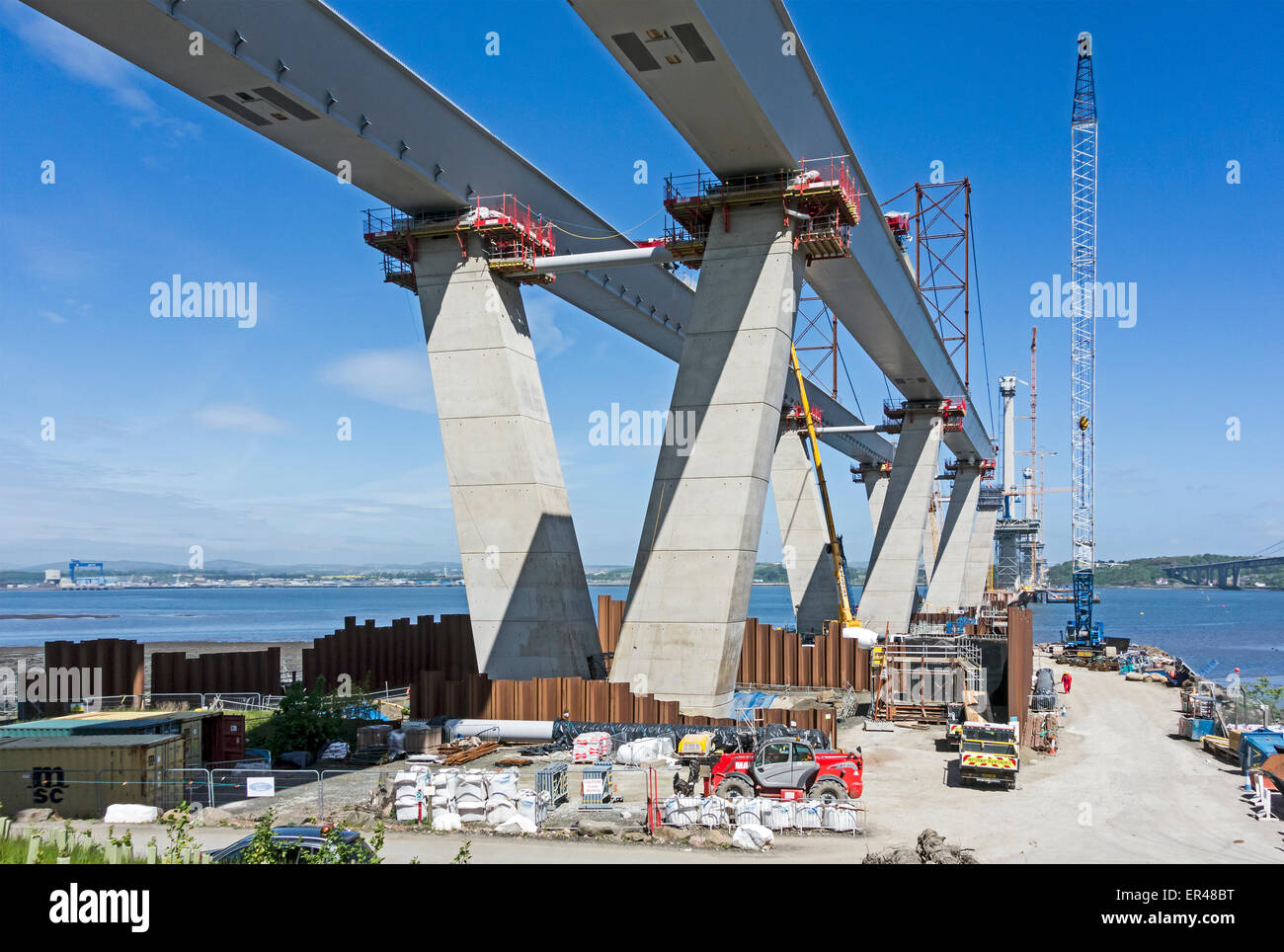 the Queensferry Crossing road bridge from South to North Queensferry in ...