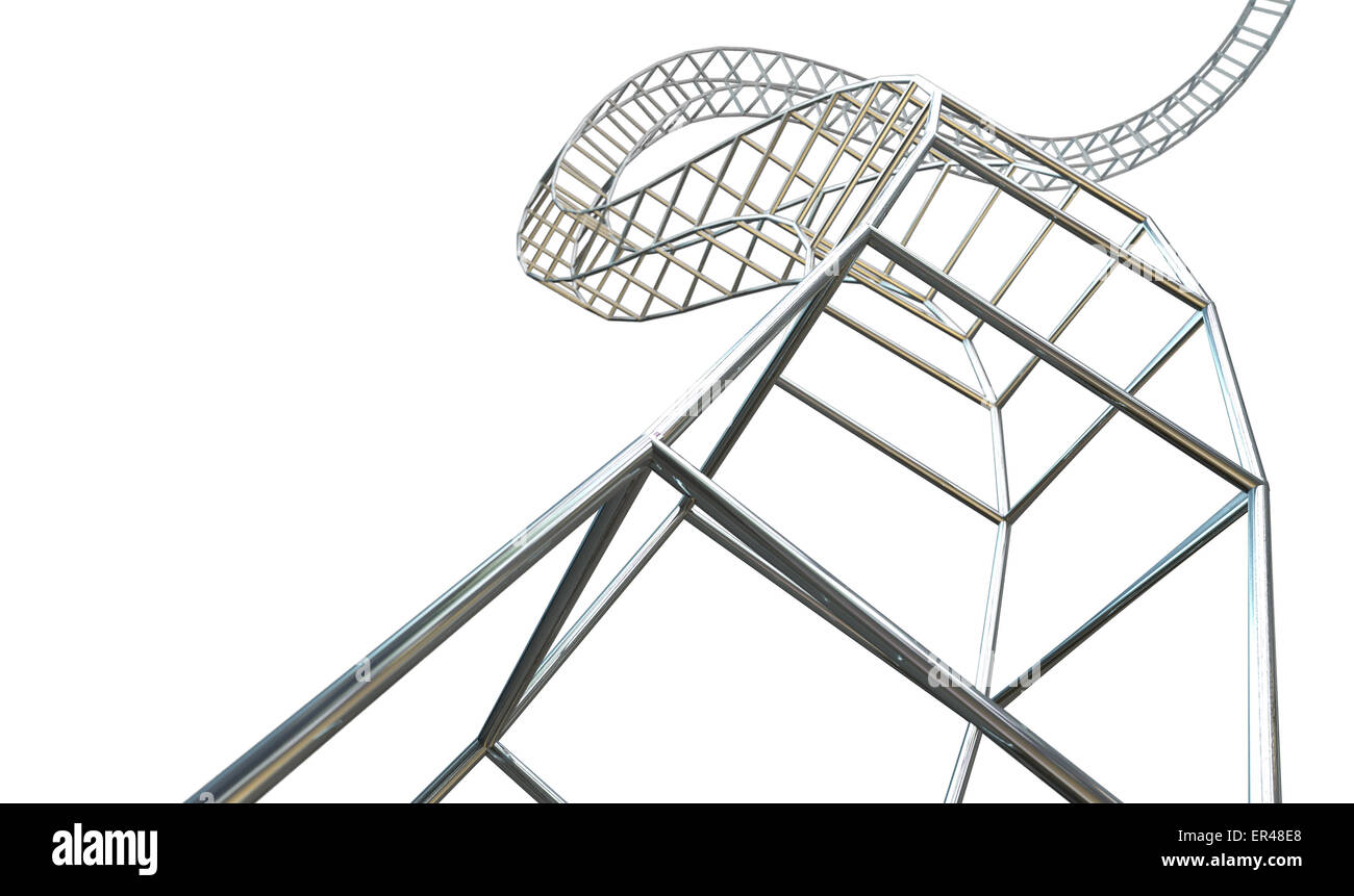 An abstract strand of a thread of interconnected steel cube bars ...