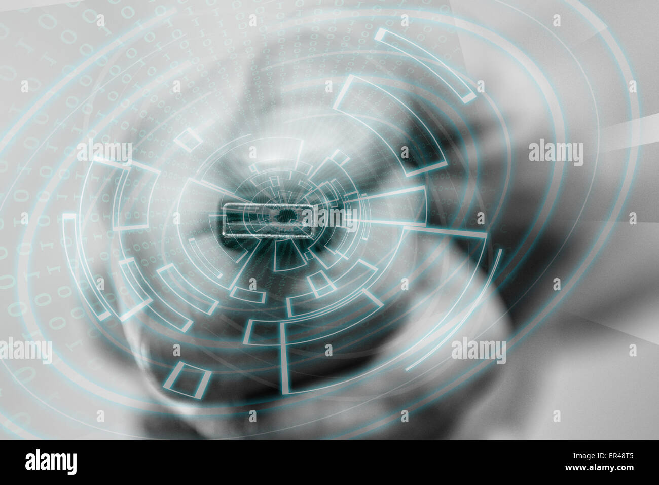 Guy's hand is holding USB memory stick in her left hand. Futuristic ...