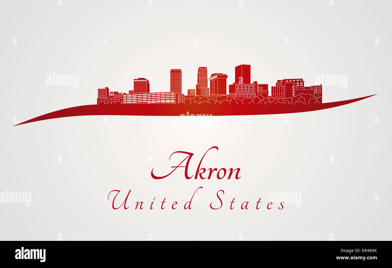 Akron skyline in red and gray background in editable vector file Stock ...