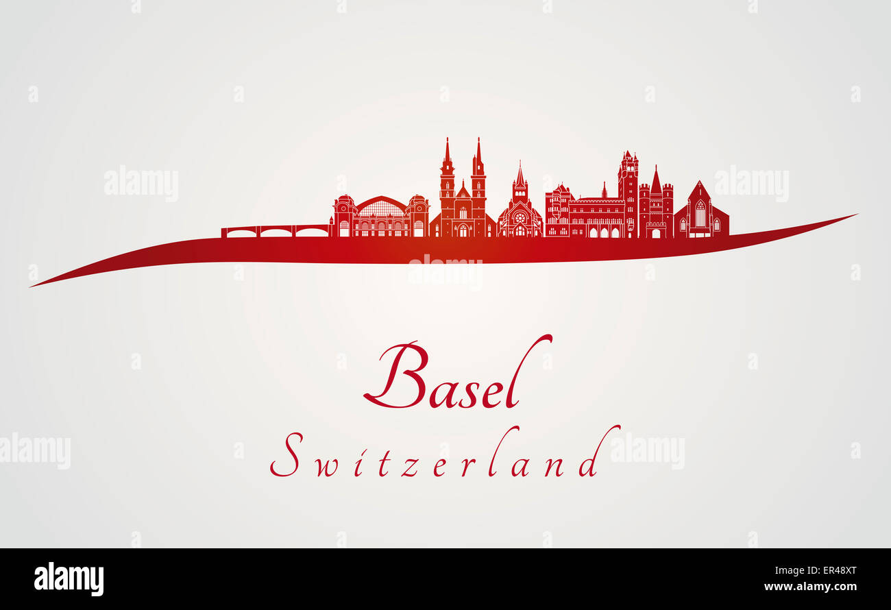 Basel skyline in red and gray background in editable vector file Stock ...