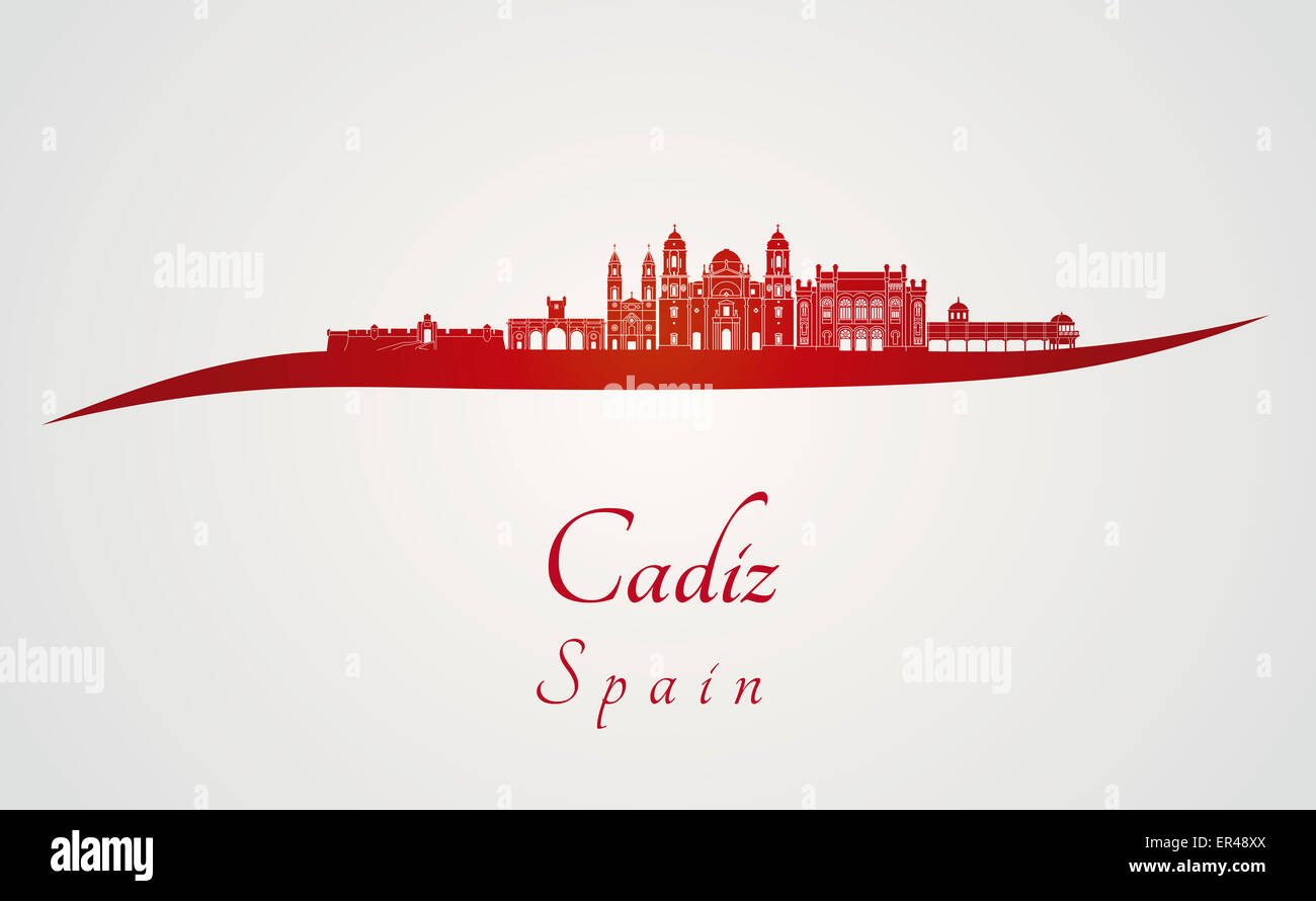 Cadiz skyline in red and gray background in editable vector file Stock ...