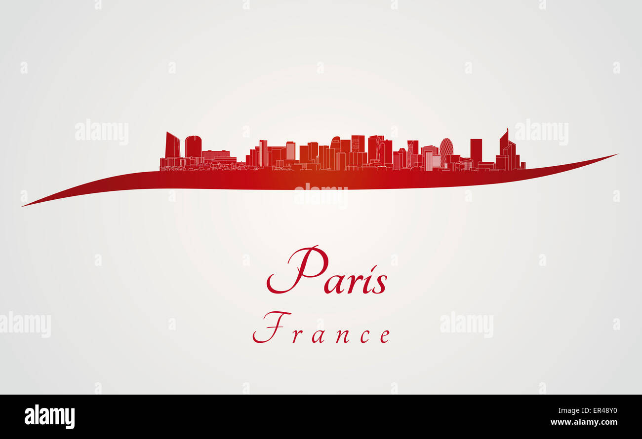 Paris V2 skyline in red and gray background in editable vector file ...