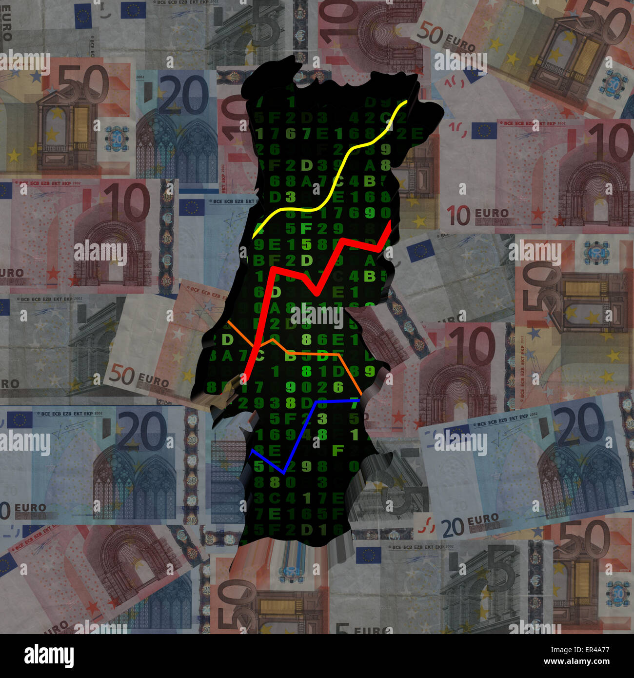 Portugal map with hex code and graphs on euros illustration Stock Photo ...