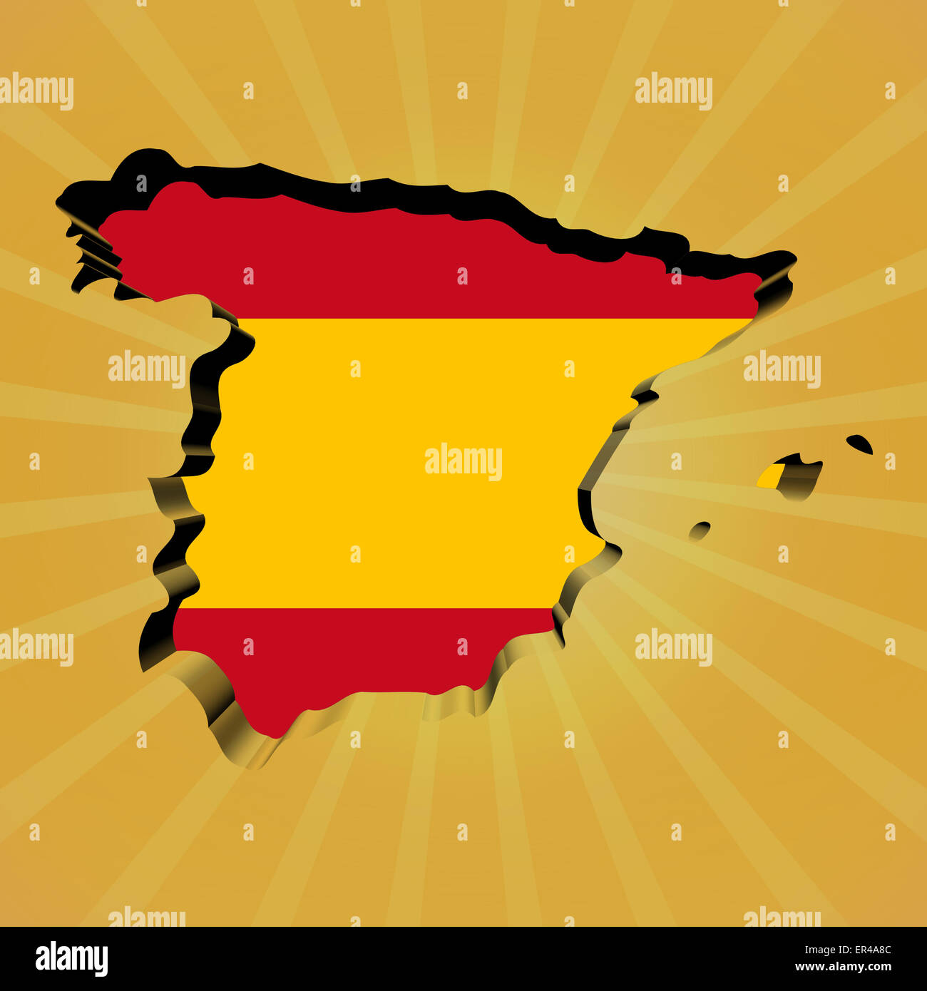 Spain sunburst map with flag illustration Stock Photo - Alamy