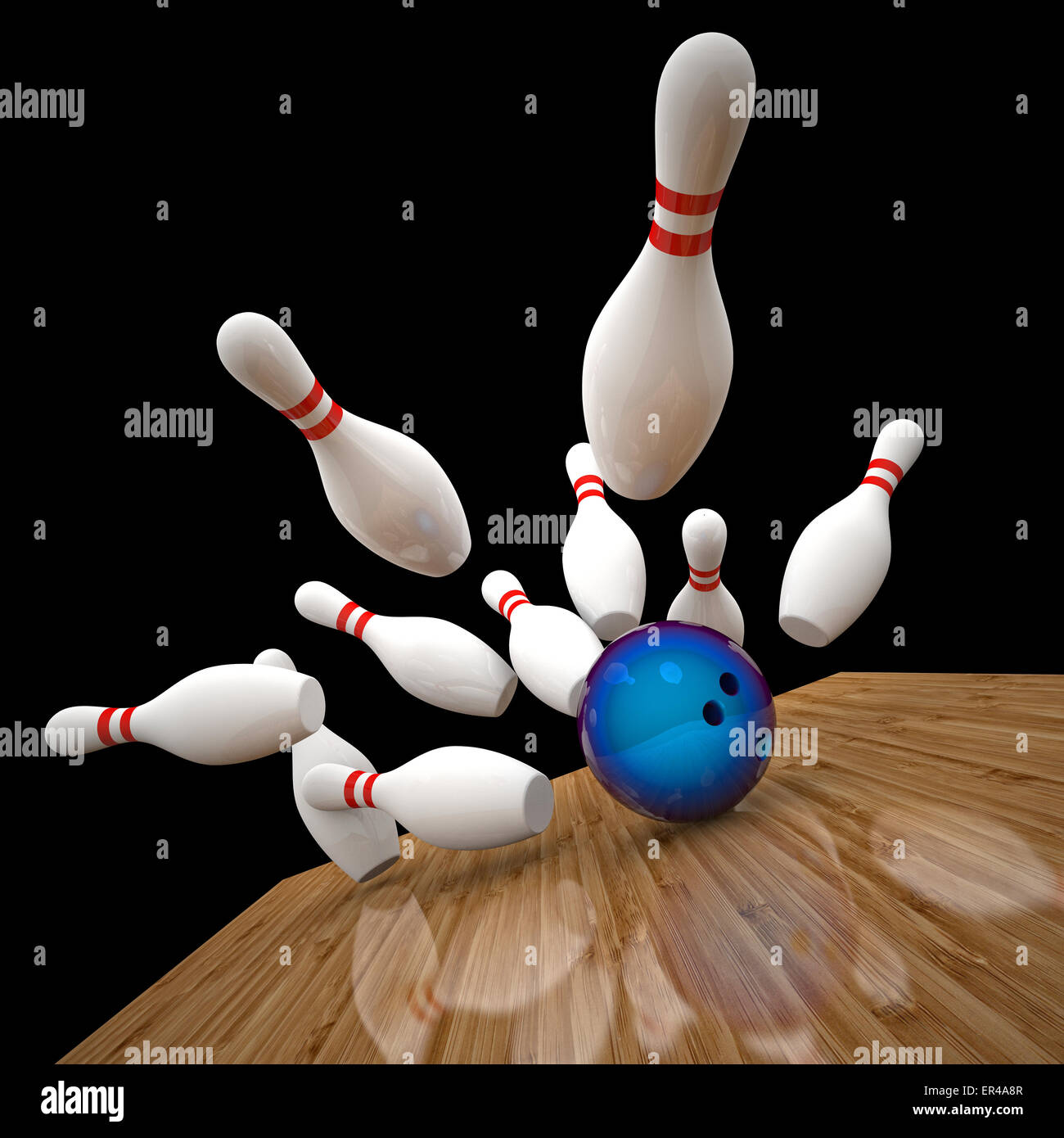 3d image of bowling ball and skittle Stock Photo - Alamy
