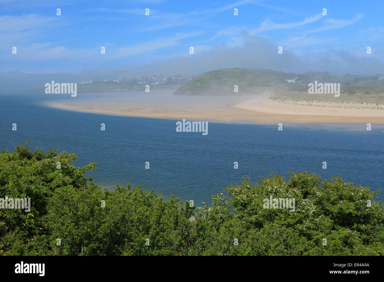 Seam mist advancing on Camel estuary - Padstow, North Cornwall, England ...