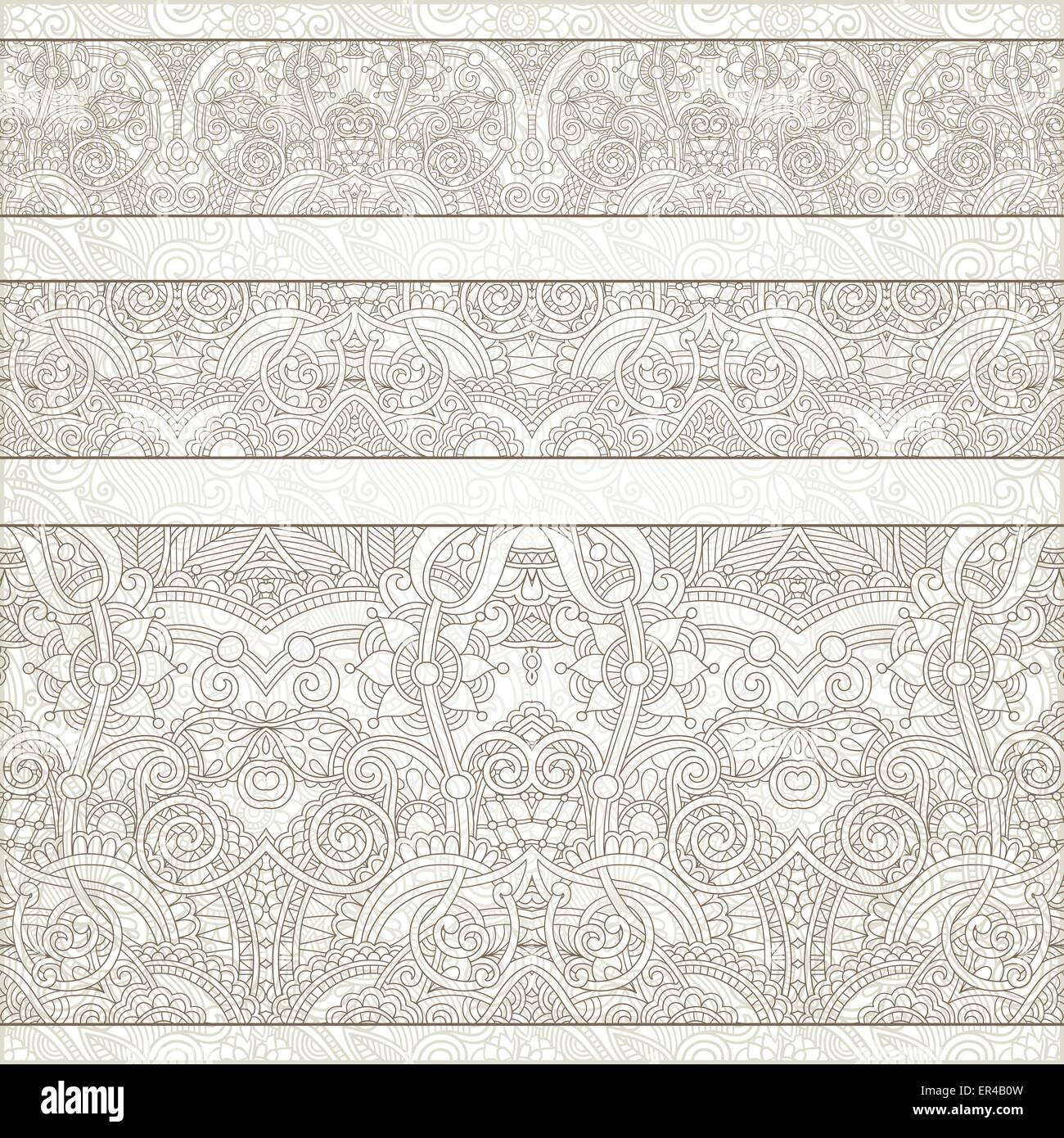 seamless ethnic floral paisley stripe pattern, border set Stock Vector ...