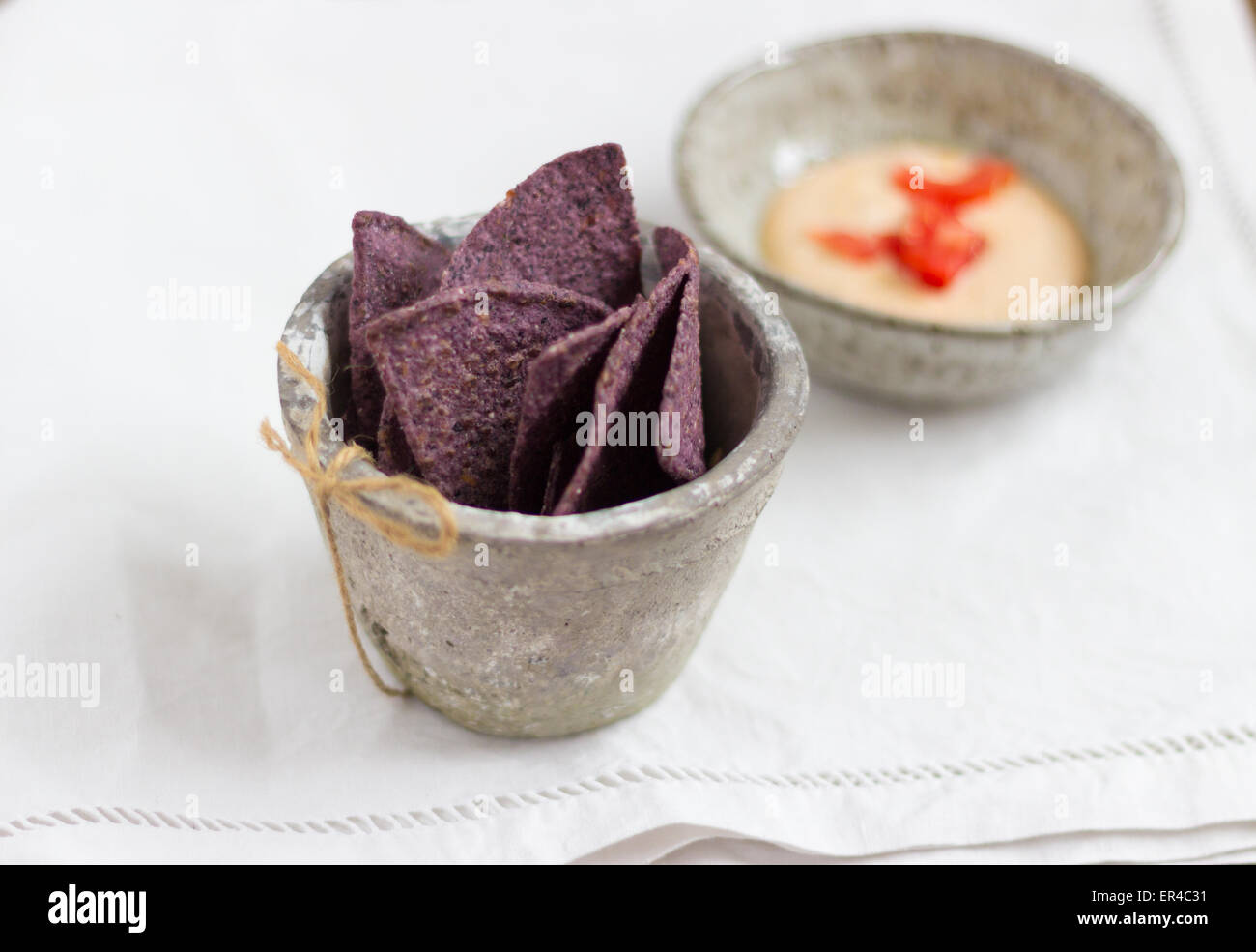 Purple corn tortillas with dip Stock Photo - Alamy