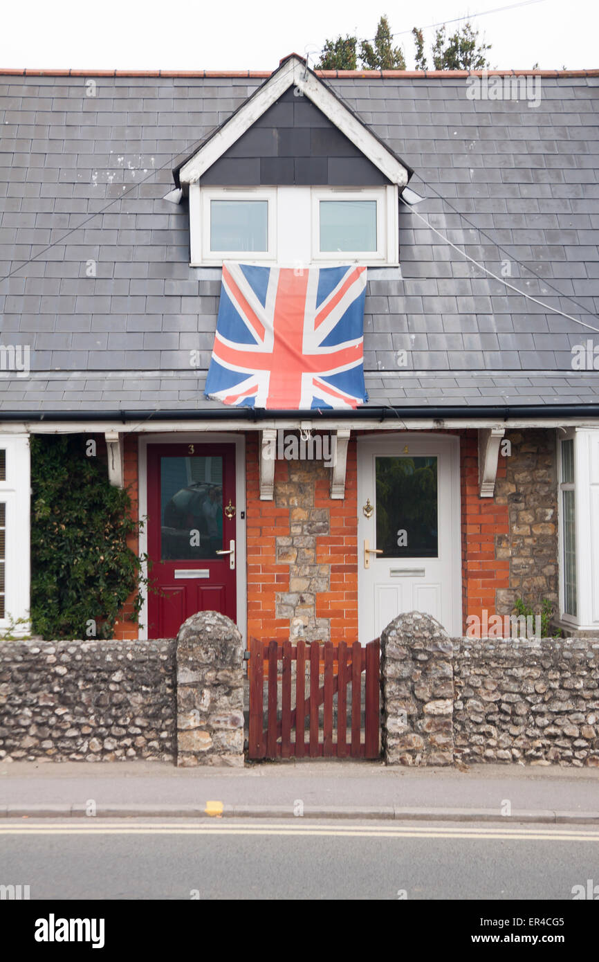 Union Jack flag hanging from a house during the wedding of William and ...