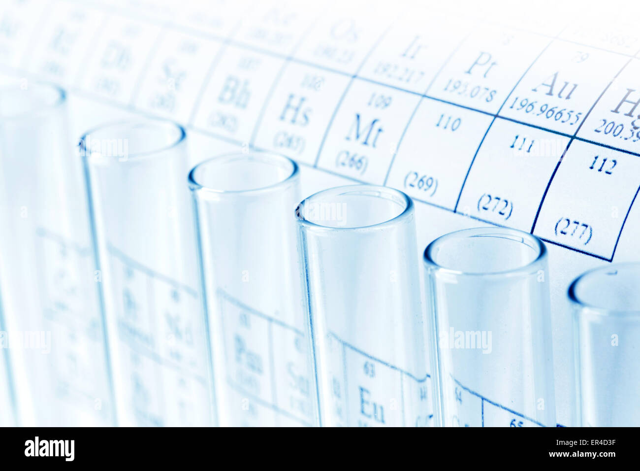 Test tubes and periodic table of elements, science concept Stock Photo ...
