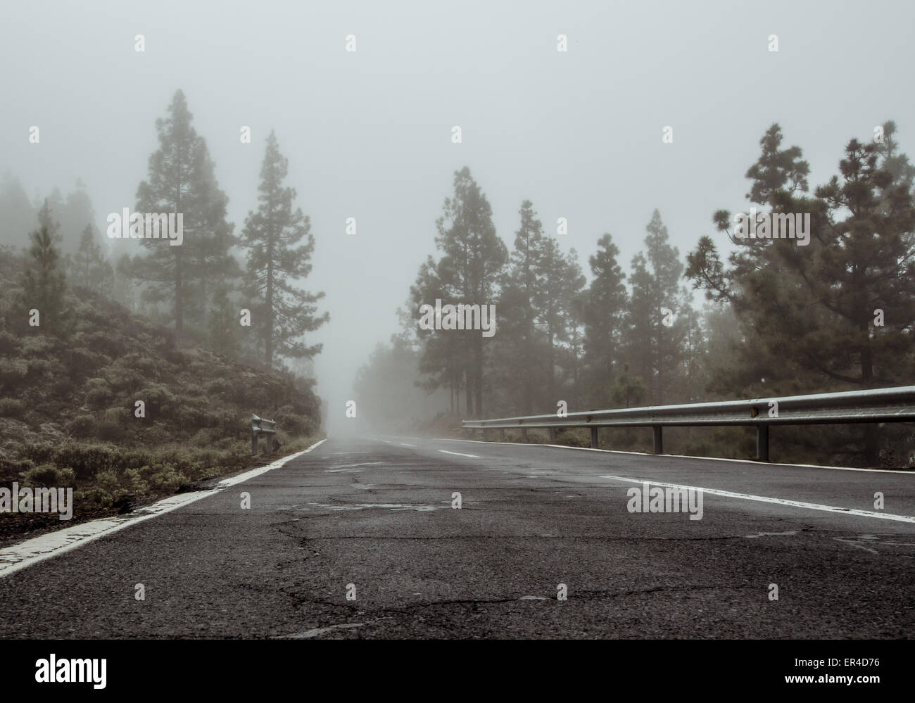 Foggy road to volcano Teide Stock Photo - Alamy