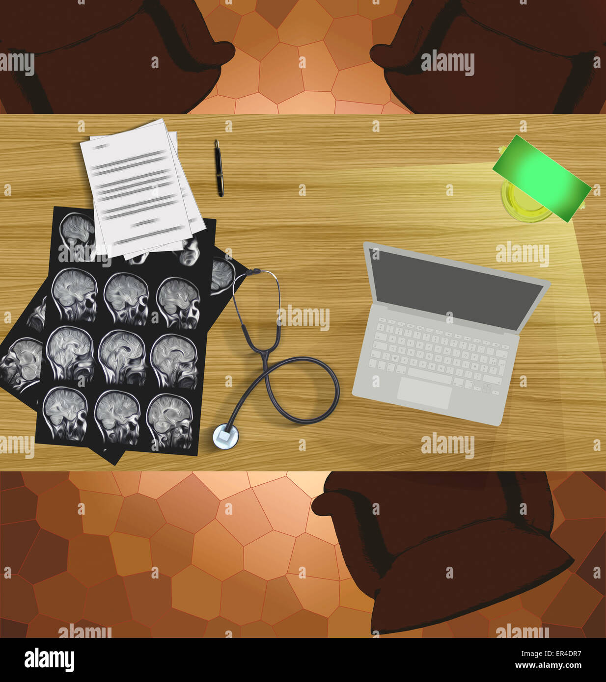 Illustration: Top view of a doctor's desktop Stock Photo - Alamy