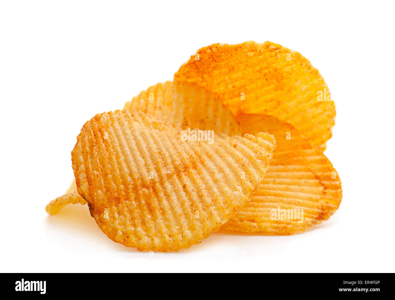Potato ripple chips snack isolated on white Stock Photo - Alamy