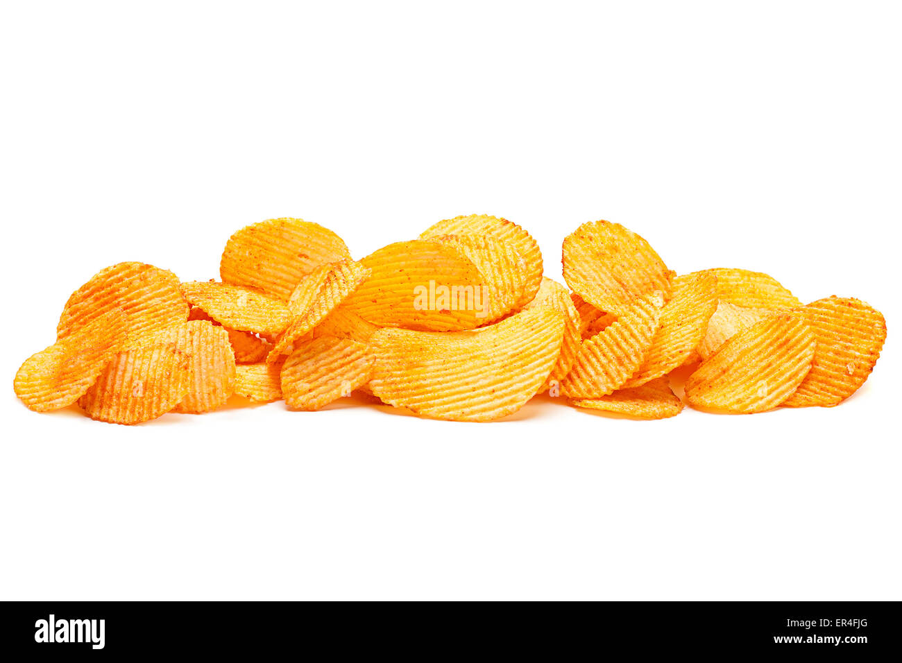 Potato ripple chips snack isolated on white Stock Photo - Alamy