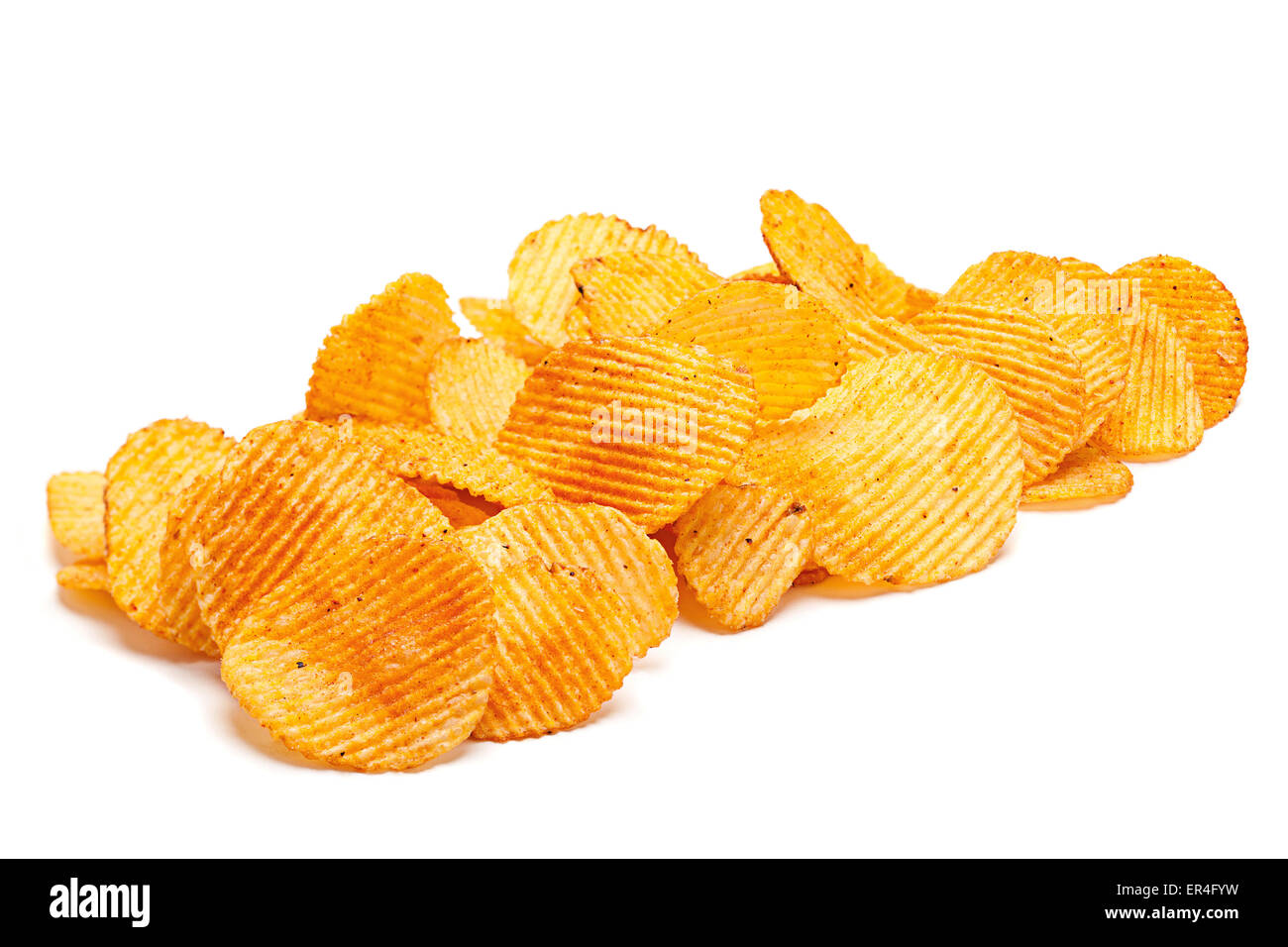 Potato ripple chips snack isolated on white Stock Photo - Alamy