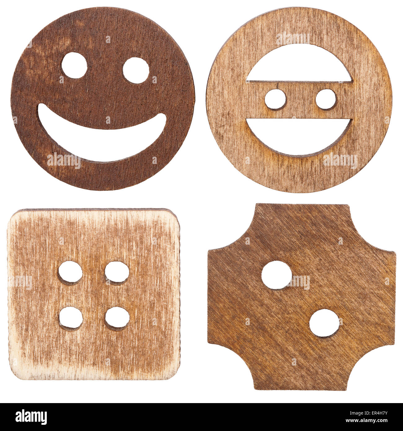 Set of four handmade wooden buttons isolated on white background Stock ...
