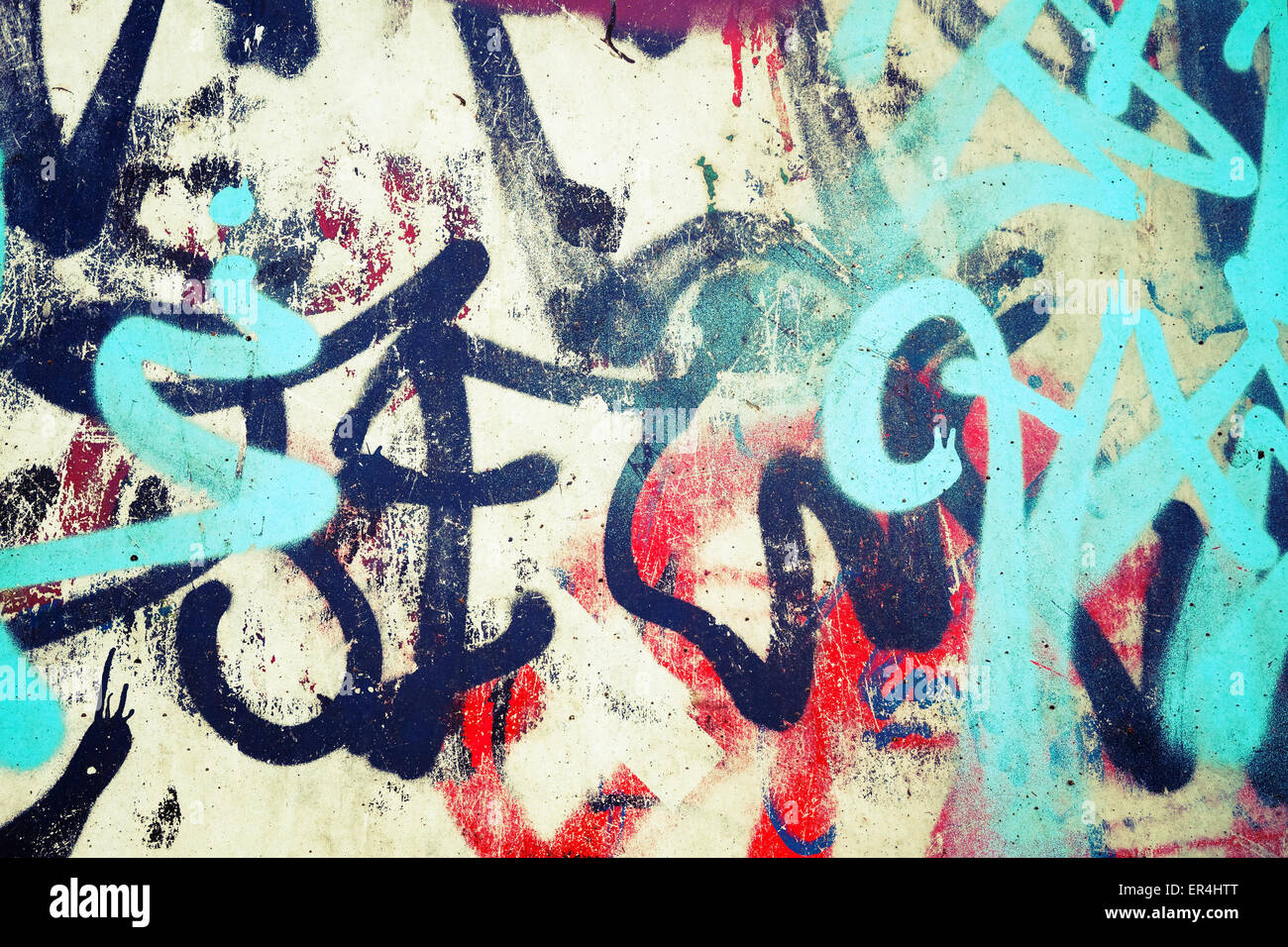 Abstract colorful graffiti patterns over old urban concrete wall ...