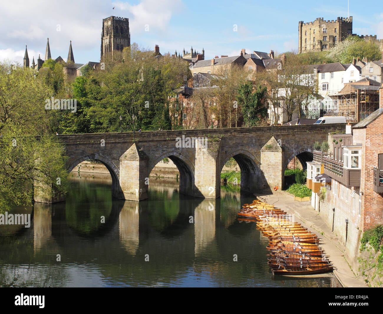 Elvet Bridge, Durham, with the cathedral and castle visible in the ...