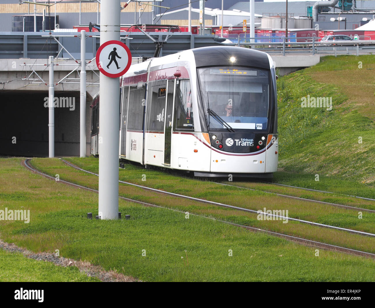 A tram on the line near South Gyle station, Edinburgh, Scotland Stock ...