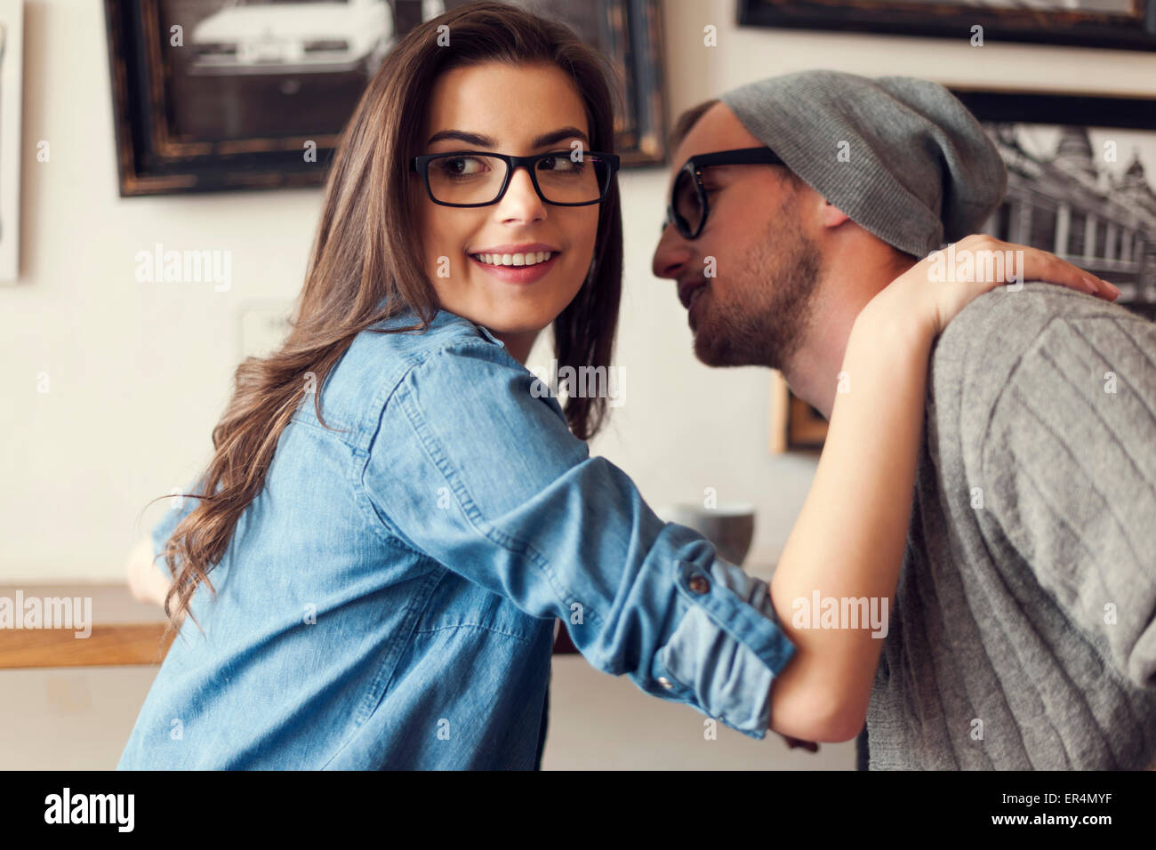 Hipster couple flirting at cafe. Krakow, Poland Stock Photo - Alamy