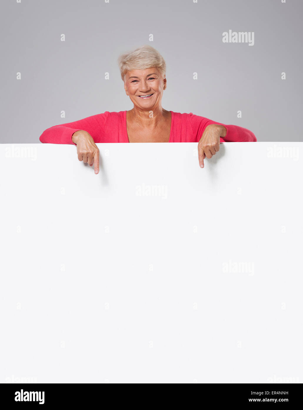 Lady with a caption board Stock Photo - Alamy