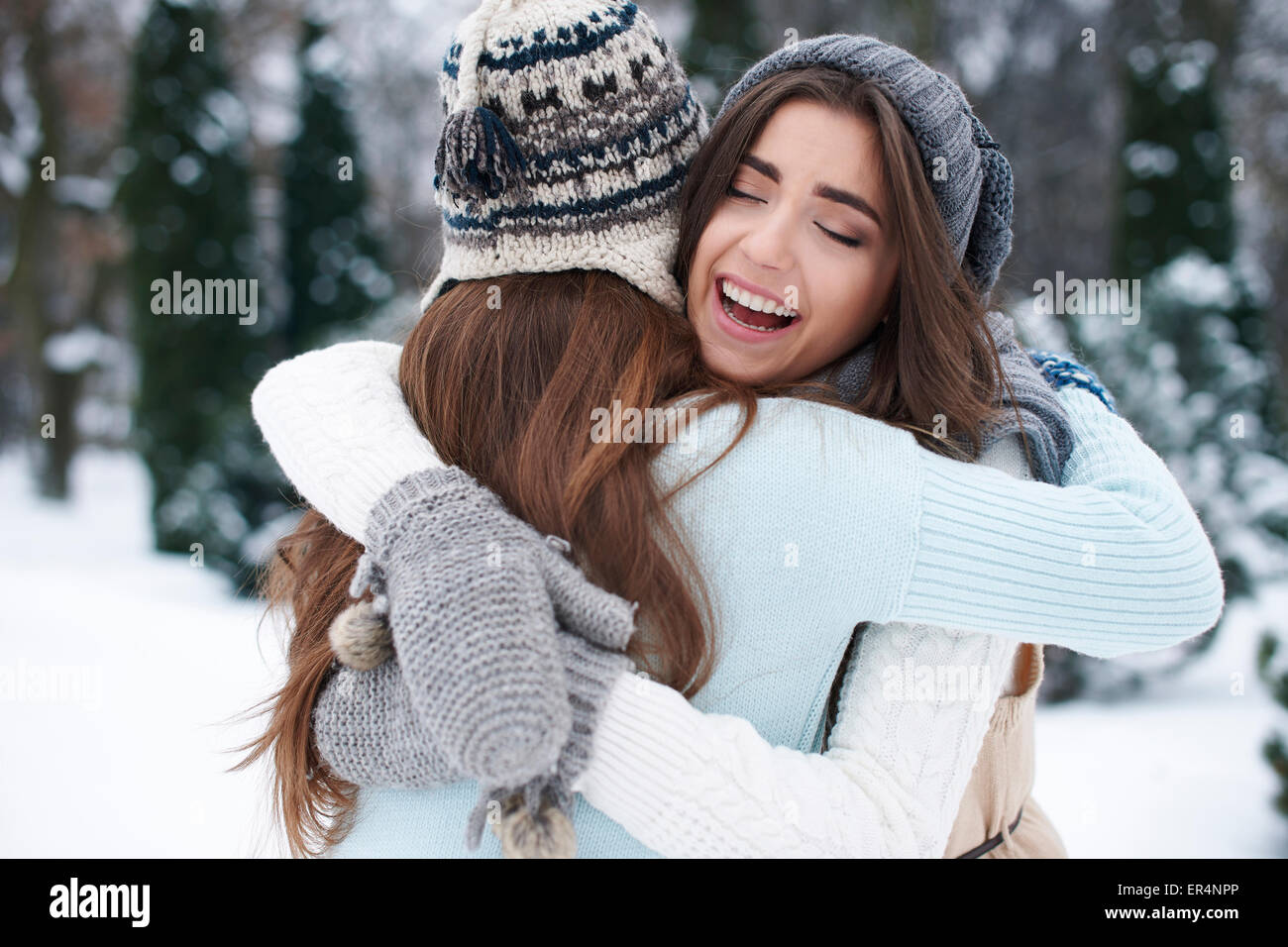 Winter hugs of the best friends. Debica, Poland Stock Photo - Alamy