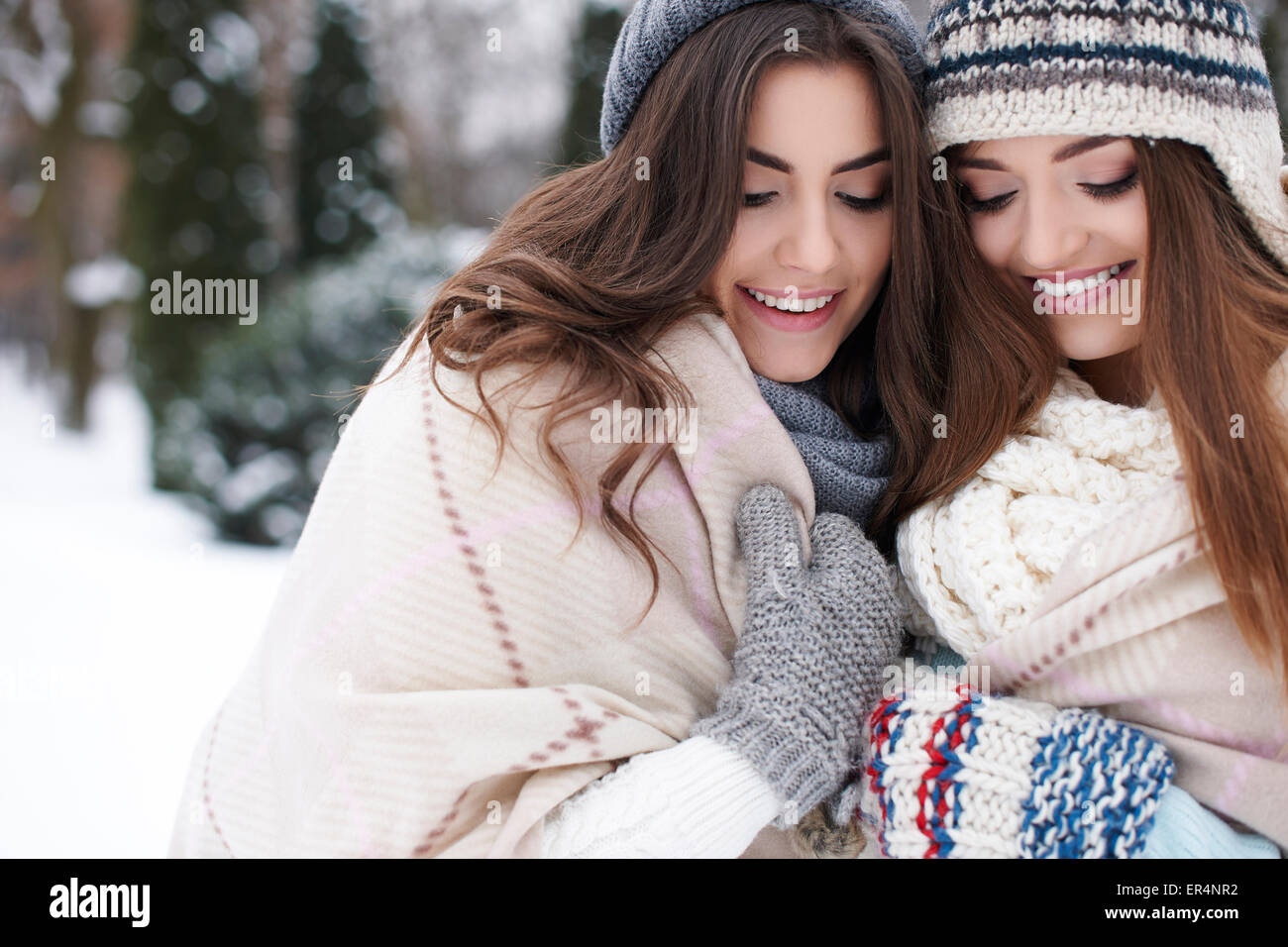Natural woman under the blanket in winter time. Debica, Poland Stock ...