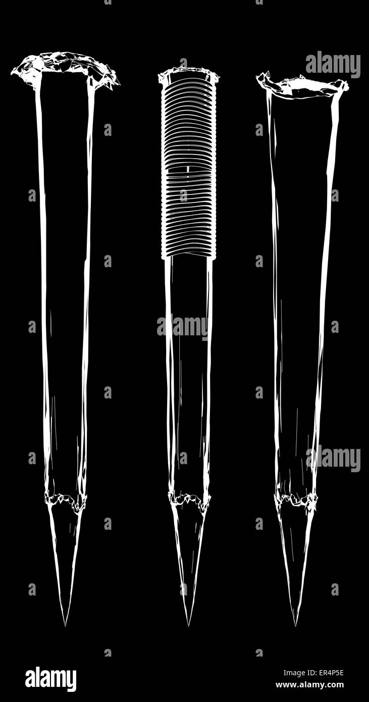 Graphical design of three different wooden stakes isolated on a black ...