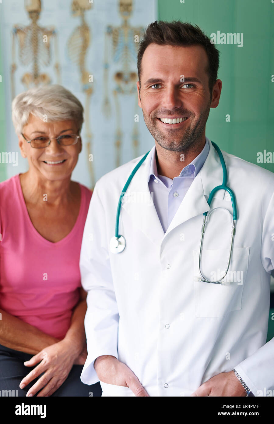 Portrait of doctor with his senior patient. Debica, Poland Stock Photo ...