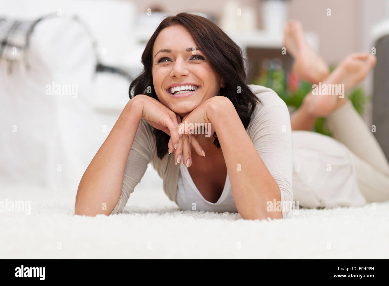 She is enjoying her new apartment. Debica, Poland Stock Photo - Alamy