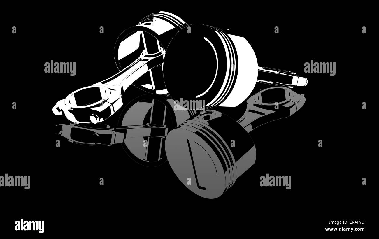 Graphical design of two pistons isolated on a reflective black surface ...