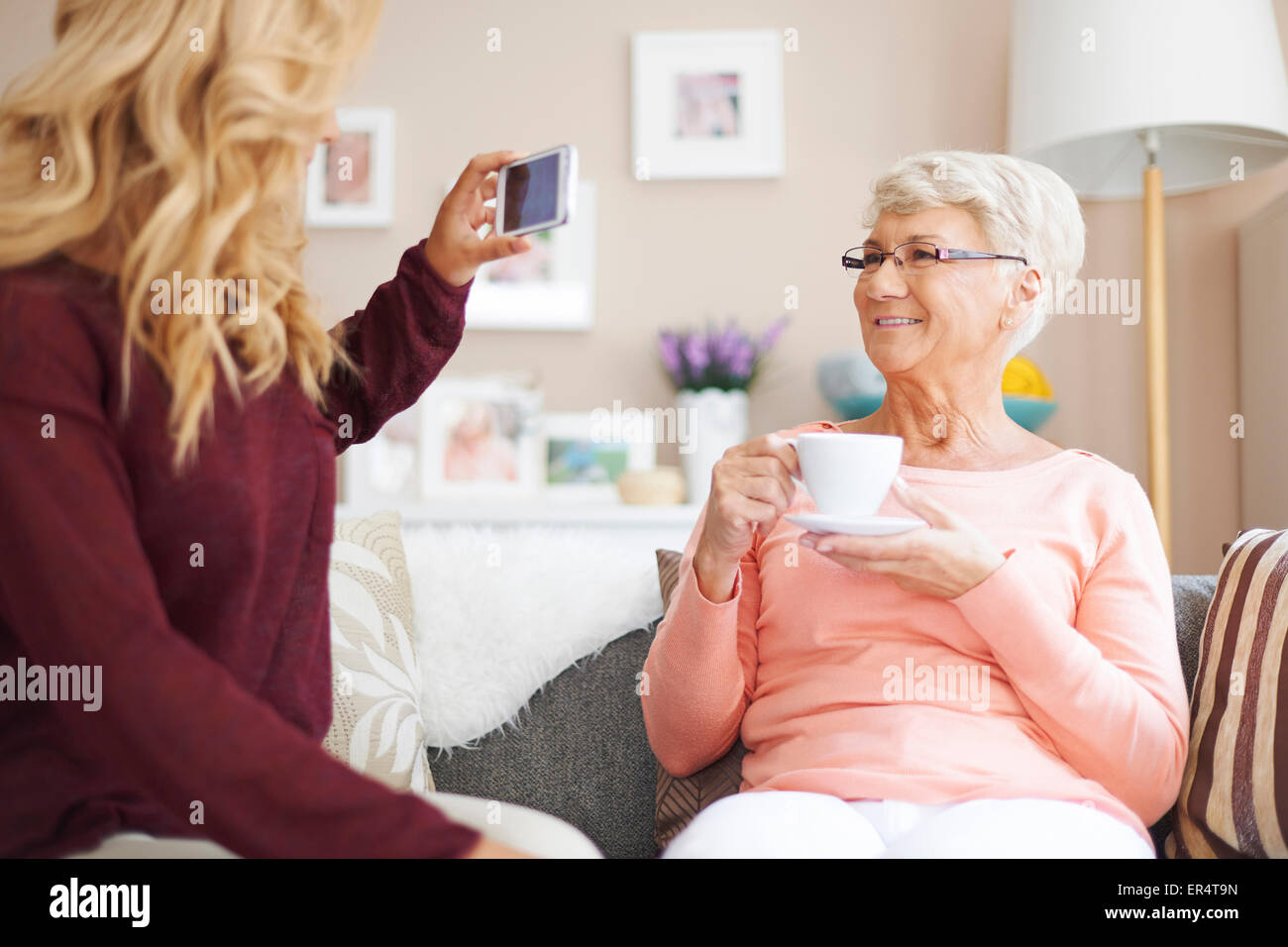 Grandma, smile! I'm taking a photo of you. Debica, Poland Stock Photo ...