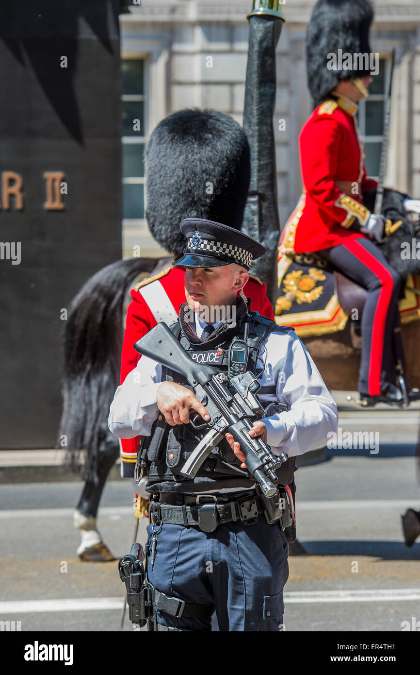 London, UK. 27th May, 2015. Security is tight with armed police ...