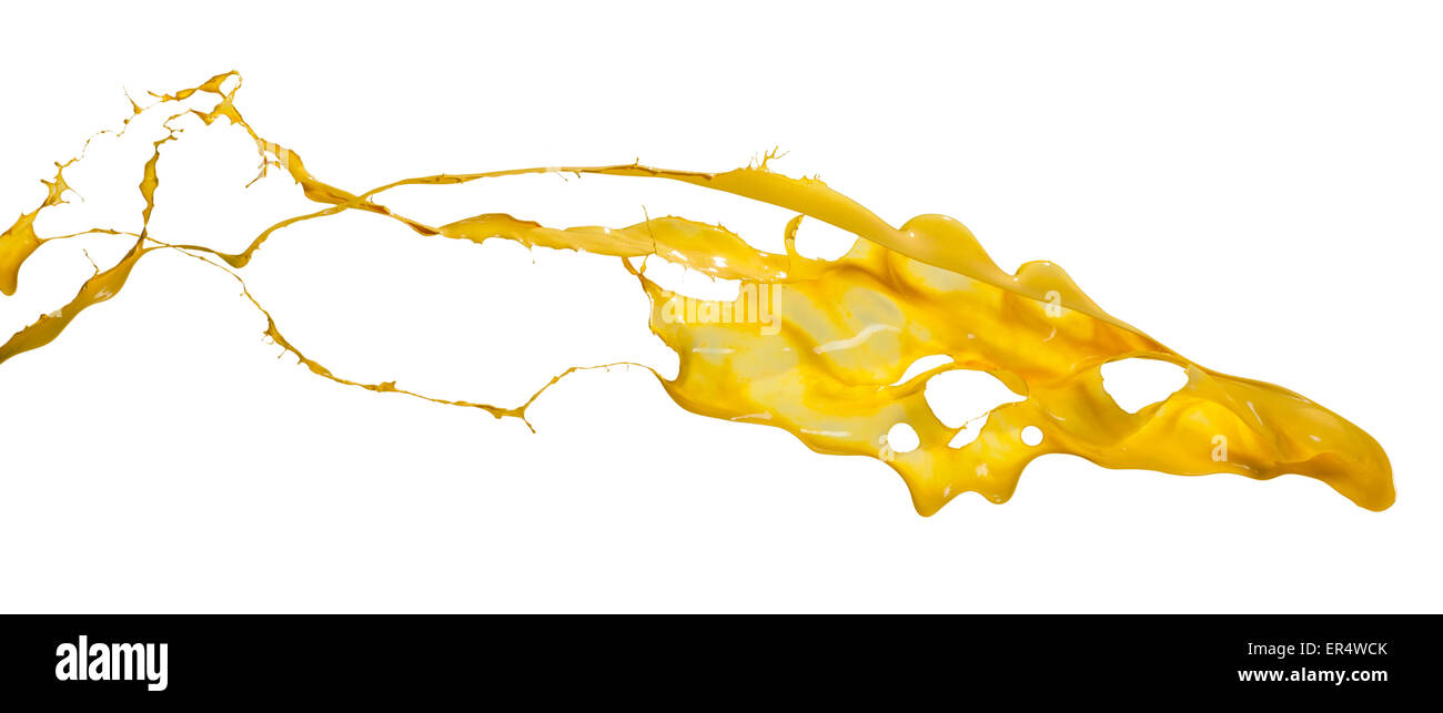 yellow paint splashes isolated on white background Stock Photo - Alamy